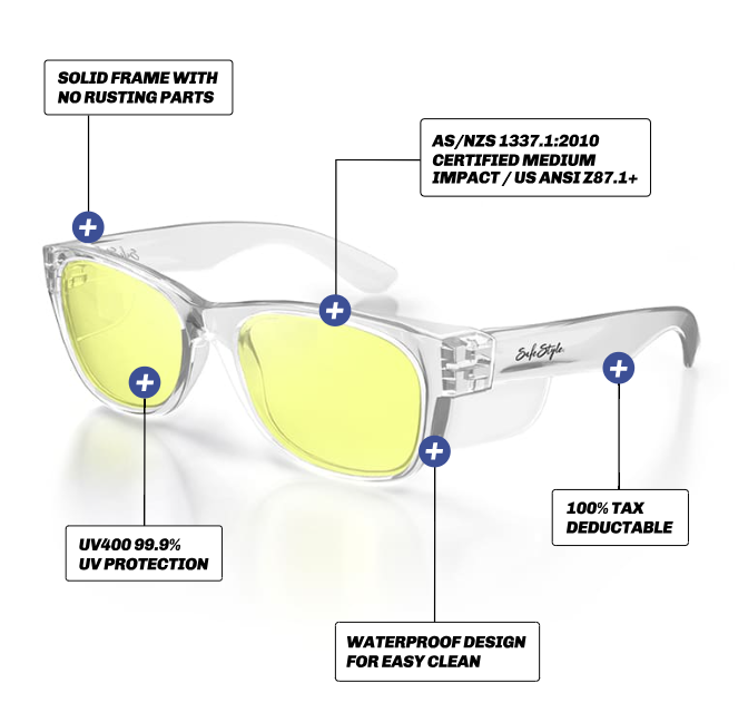 SafeStyle Classics Clear Frame Yellow Lens Safety Spec – Dandenong Workwear